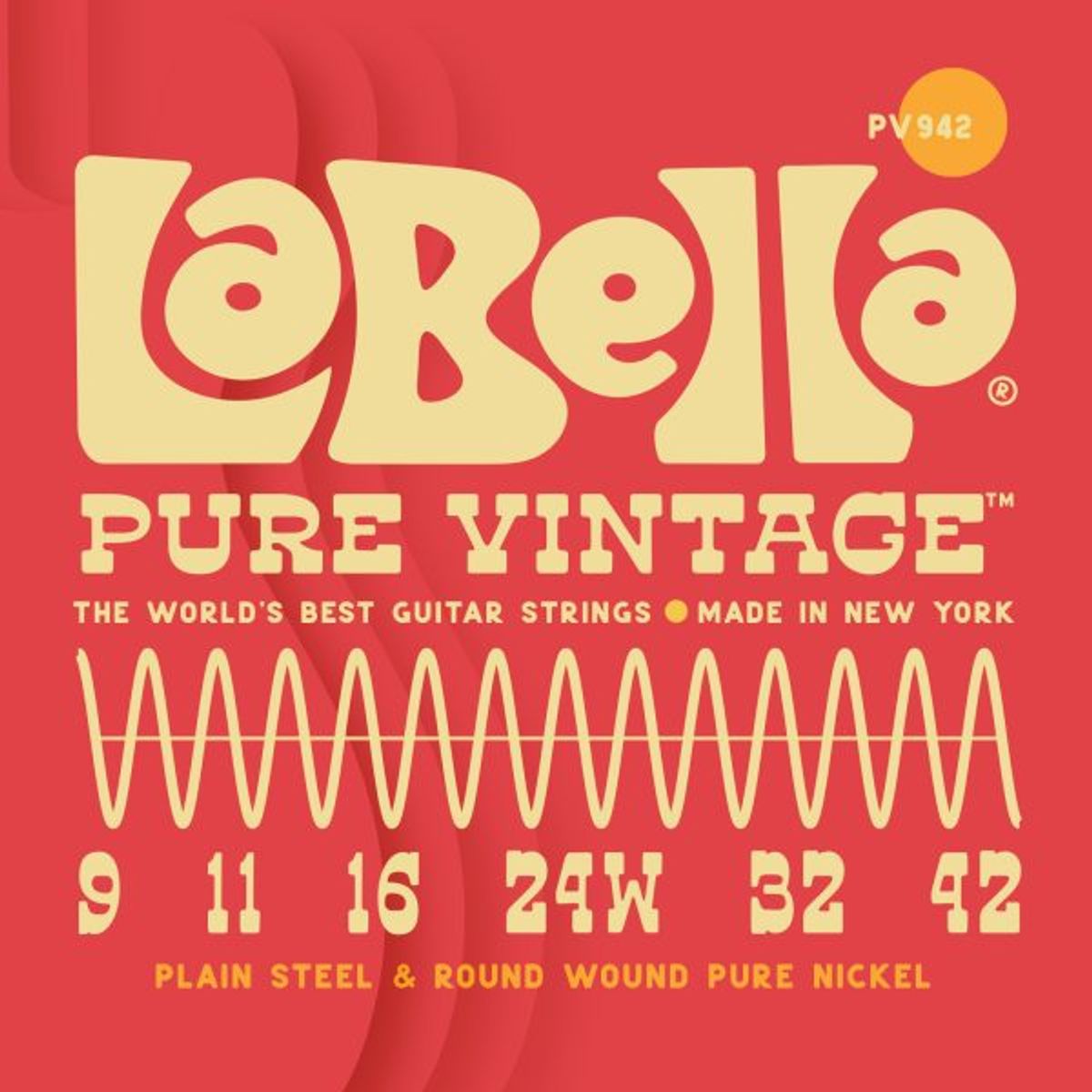 La Bella PV942 Pure Vintage Electric Guitar Strings, Extra Light 9-42 ...